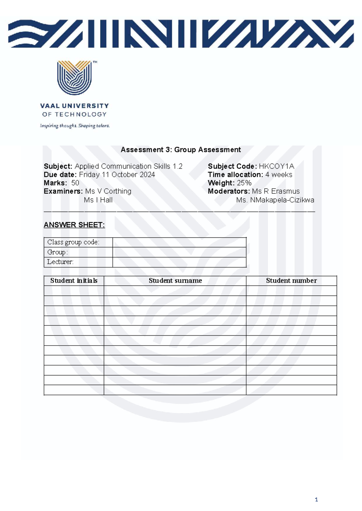 HKCOY1A 2024 Assessment 3: Group Analysis Answer Sheet - Studocu