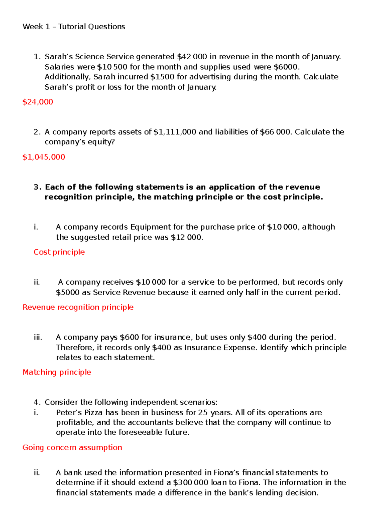 Week 1 – Accounting Tutorial Questions & Principles Analysis - Studocu