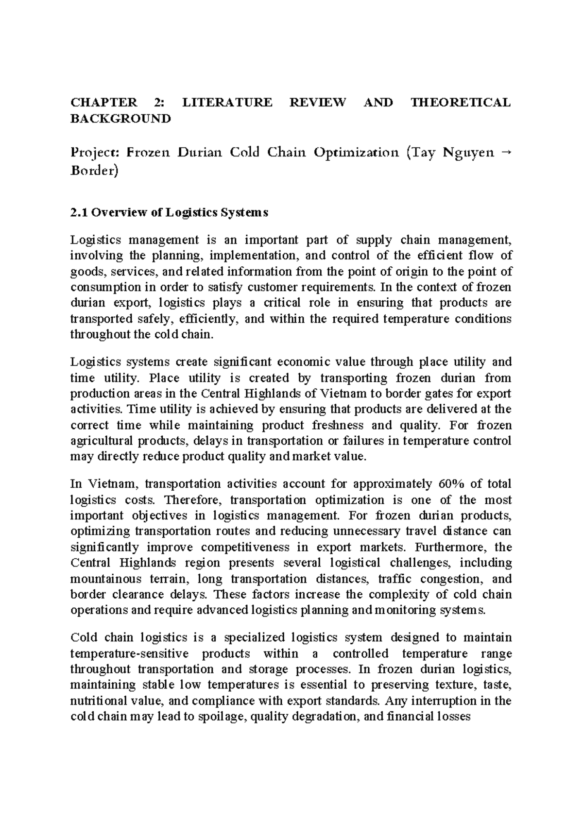 CHAPTER 2: Literature Review & Theoretical Background on Frozen Durian ...