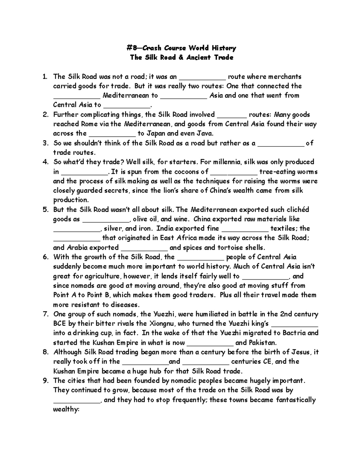 World History: The Silk Road & Ancient Trade Overview - Studocu