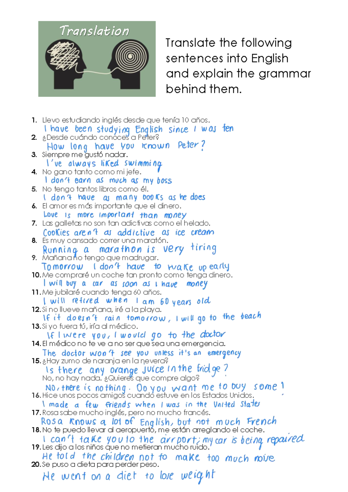 Translation Exercise: English Sentences & Grammar Explanation - Studocu