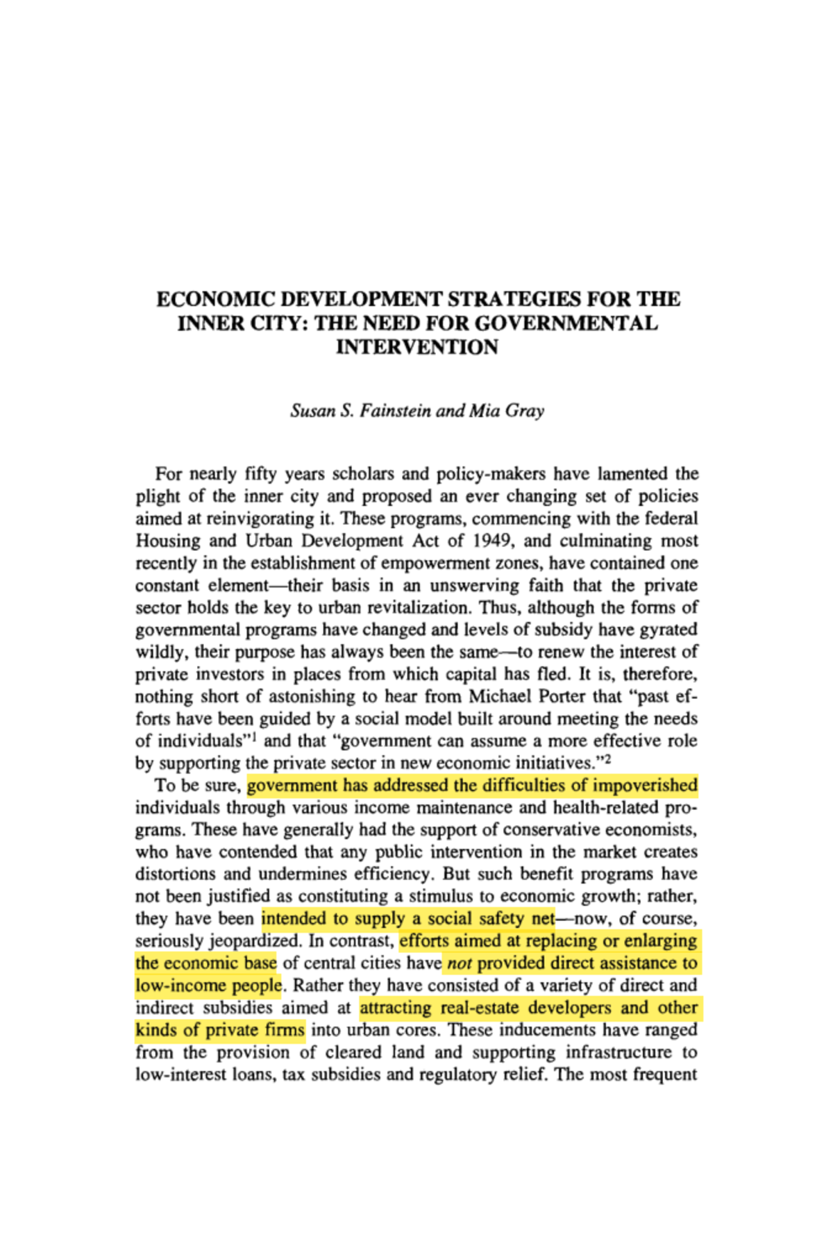 ECON 101: Economic Development Strategies in Inner Cities - Studeersnel