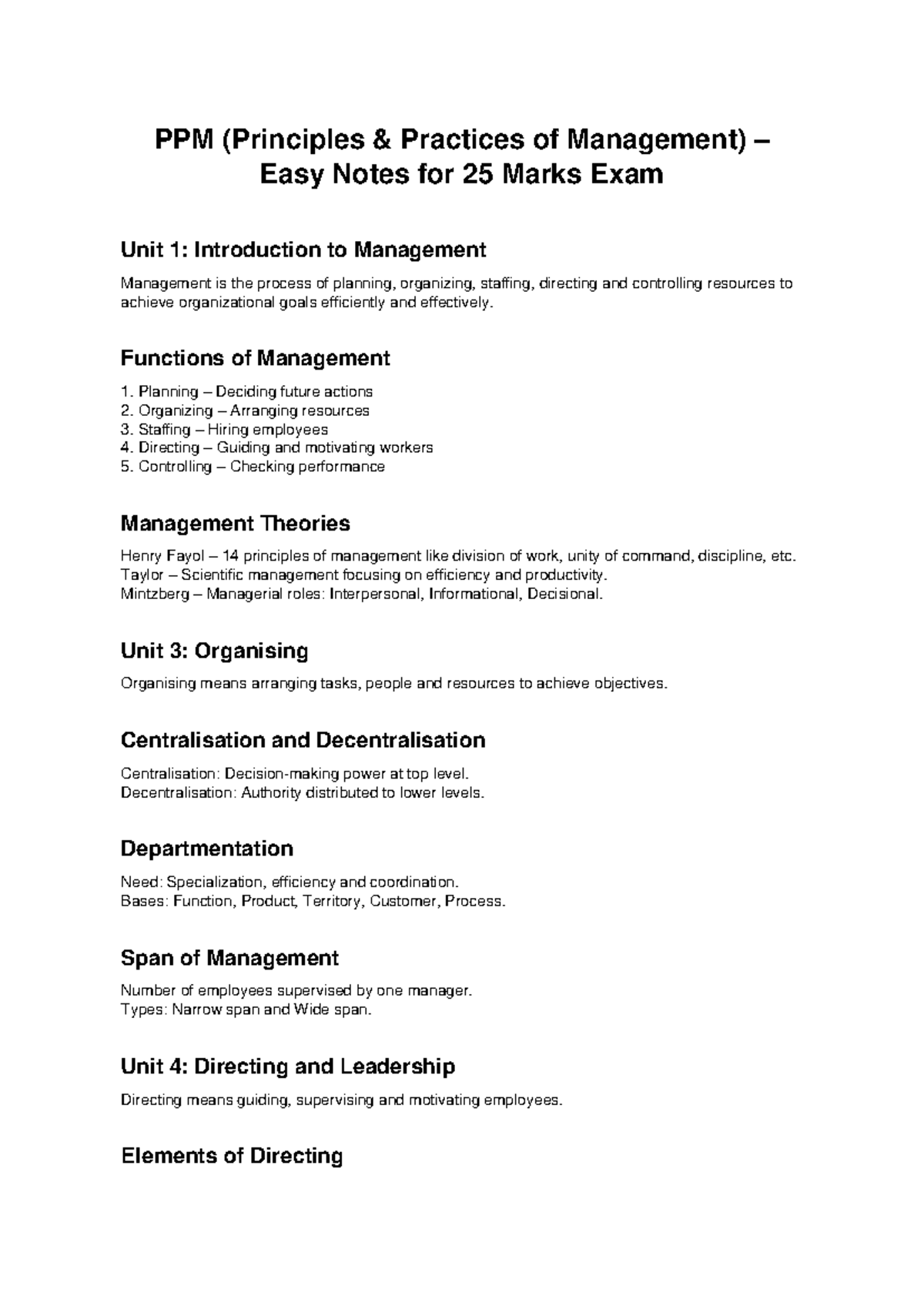 PPM (Principles & Practices of Management) Easy Notes for 25 Marks Exam ...