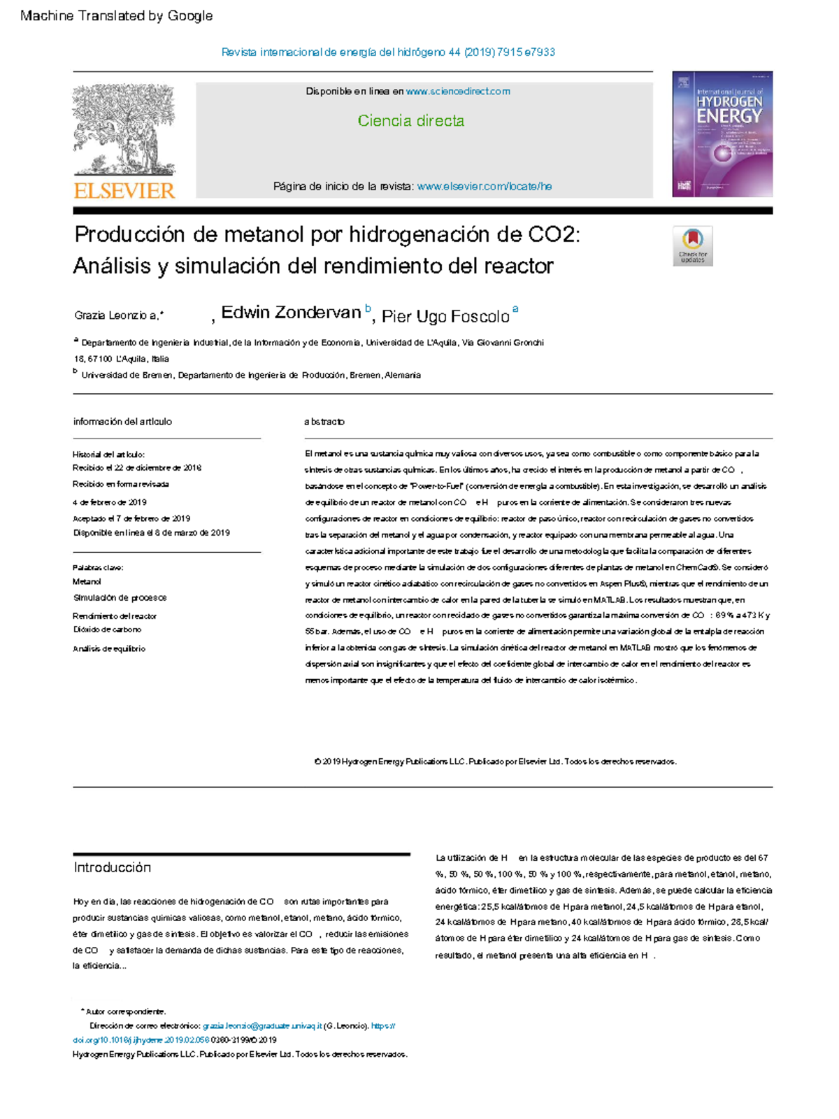 Producción de metanol mediante hidrogenación de CO2: Simulación y ...
