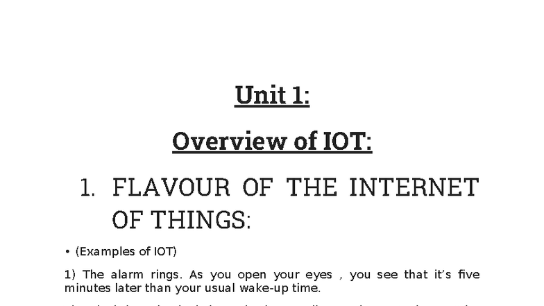IOT Unit 1: Overview of the Internet of Things Examples - Studocu