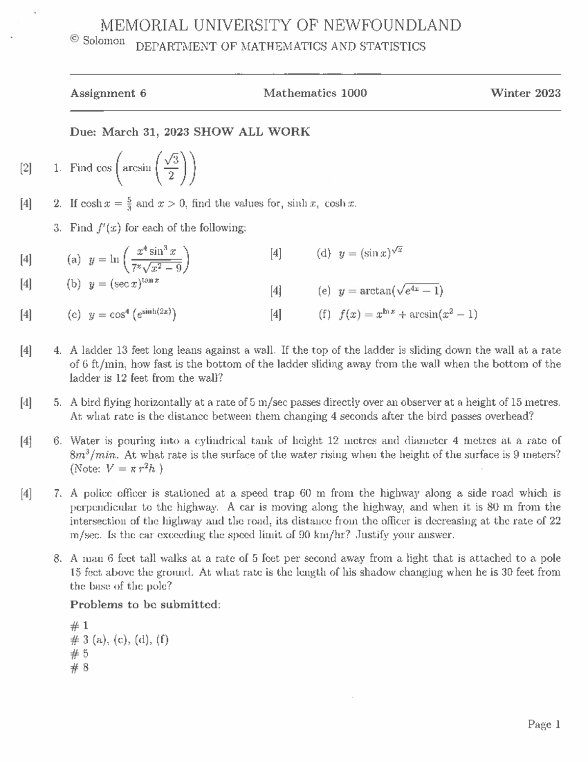 assignment 6 soln - Math 1000 - Studocu
