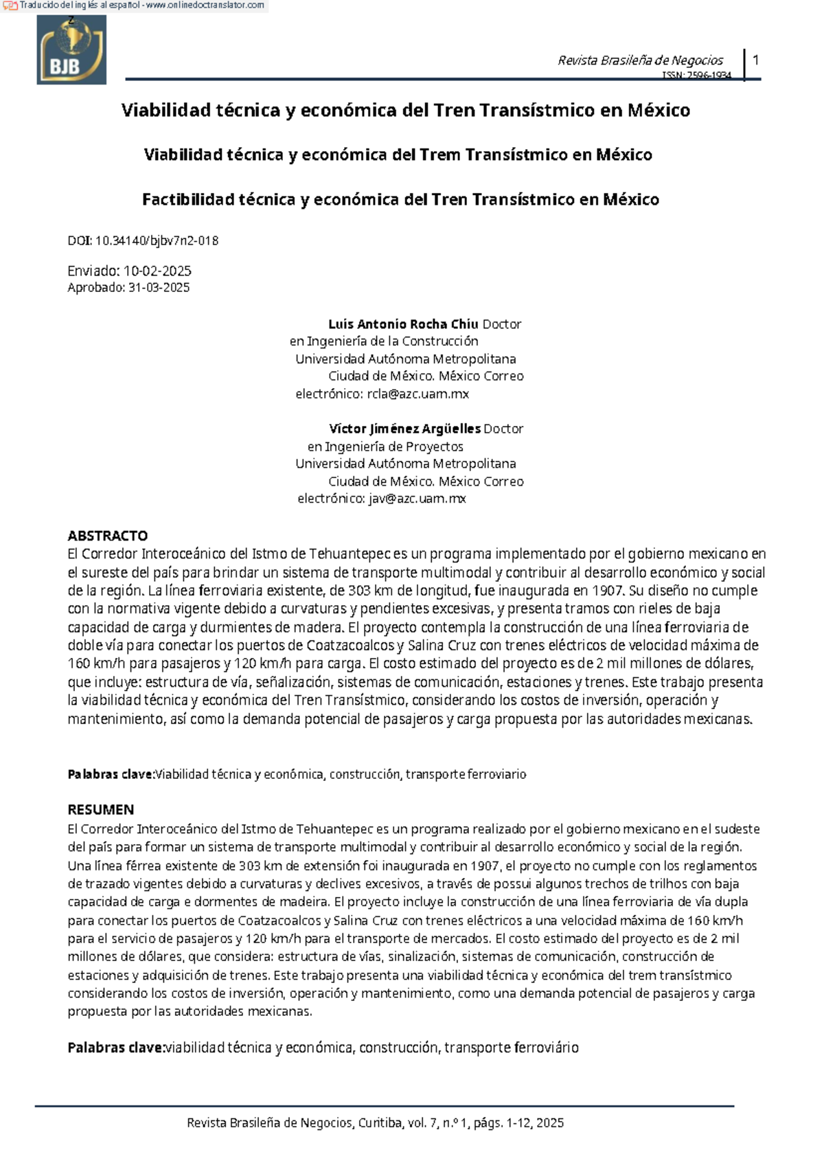 Viabilidad Técnica y Económica del Tren Transístmico en México - ART+ ...