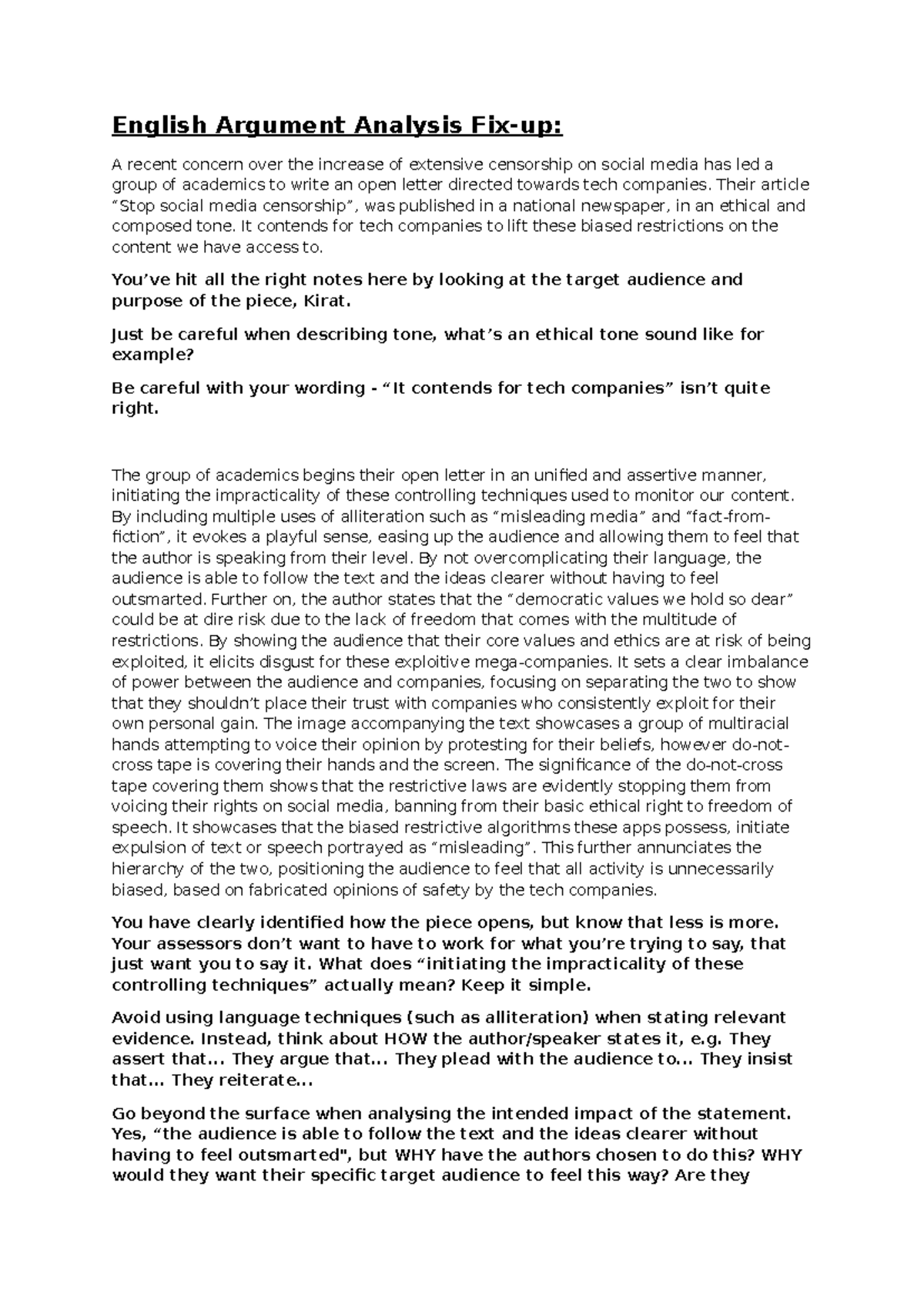 English Argument Analysis: Censorship on Social Media and Its Impacts ...