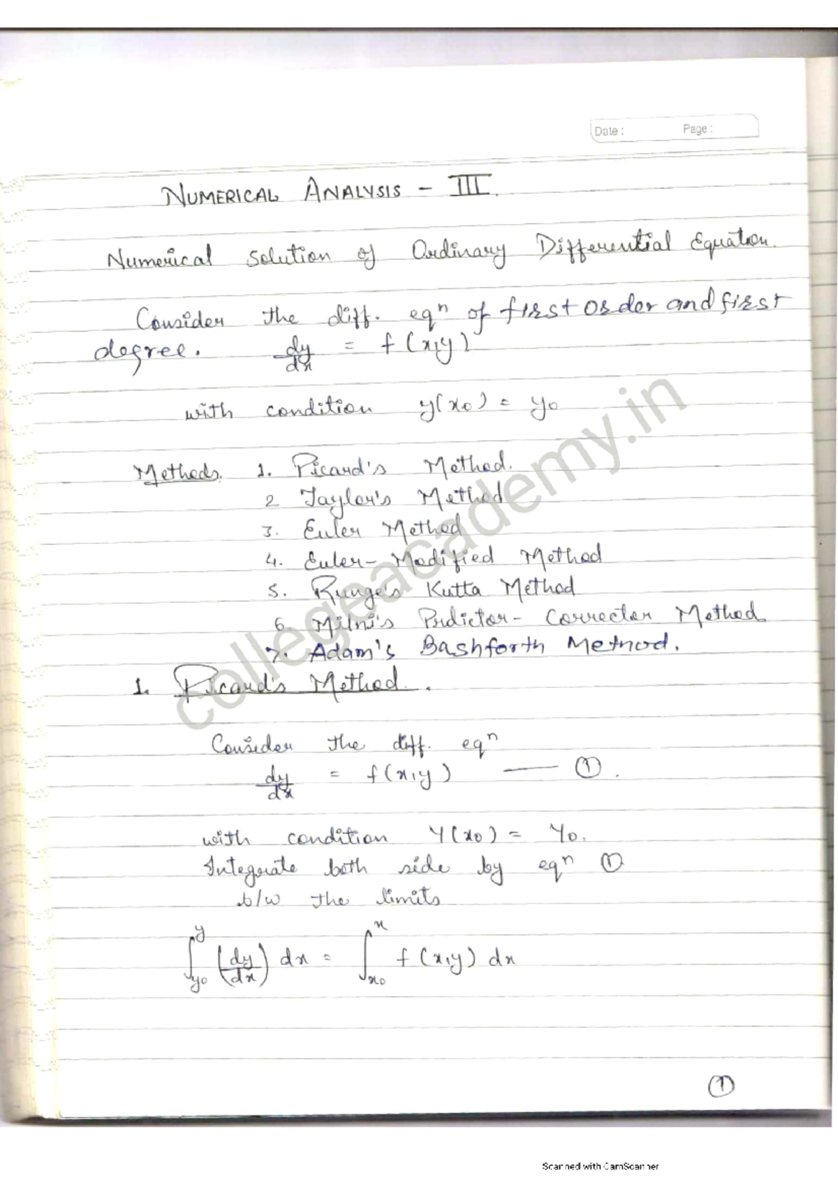 Numerical Analysis - III: Methods for Solving ODEs - Studocu