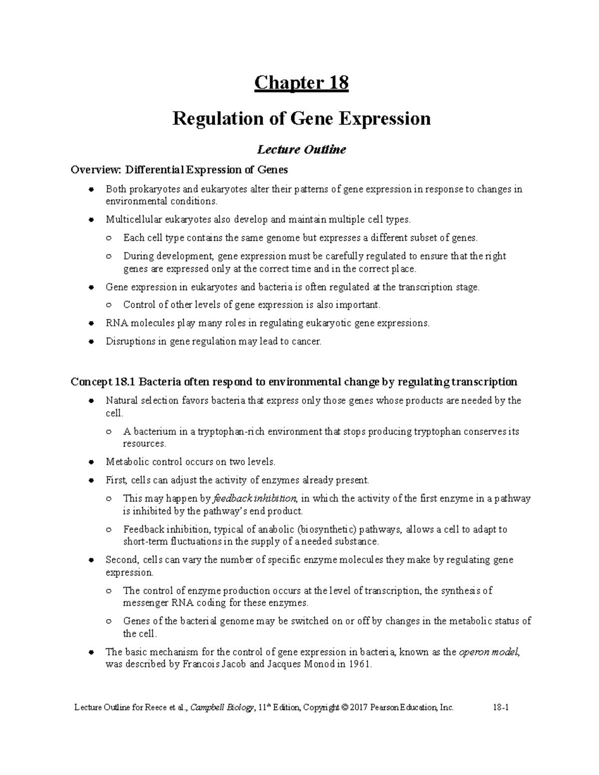 Campbell 12e Lecture Chapter 18: Regulation of Gene Expression - Studocu