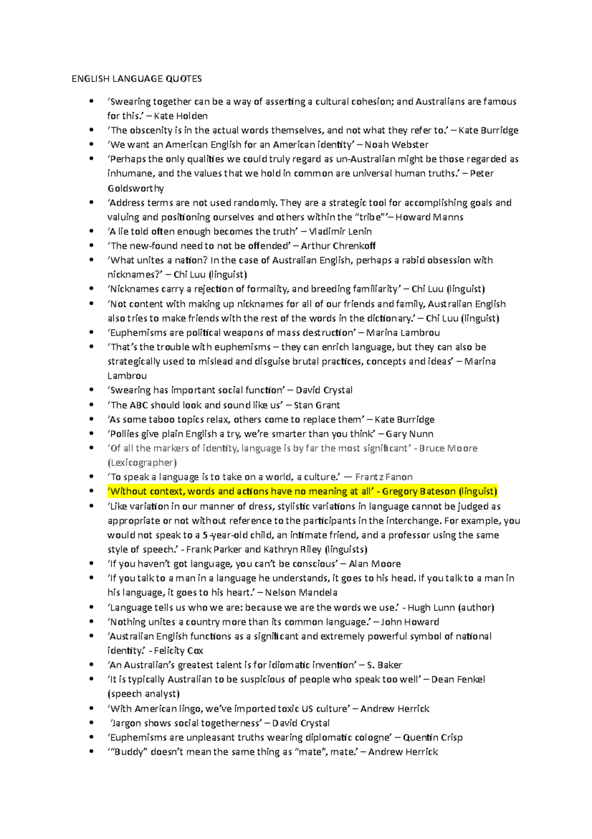 VCE English Language Quotes Units 3&4 - ENGLISH LANGUAGE QUOTES ...