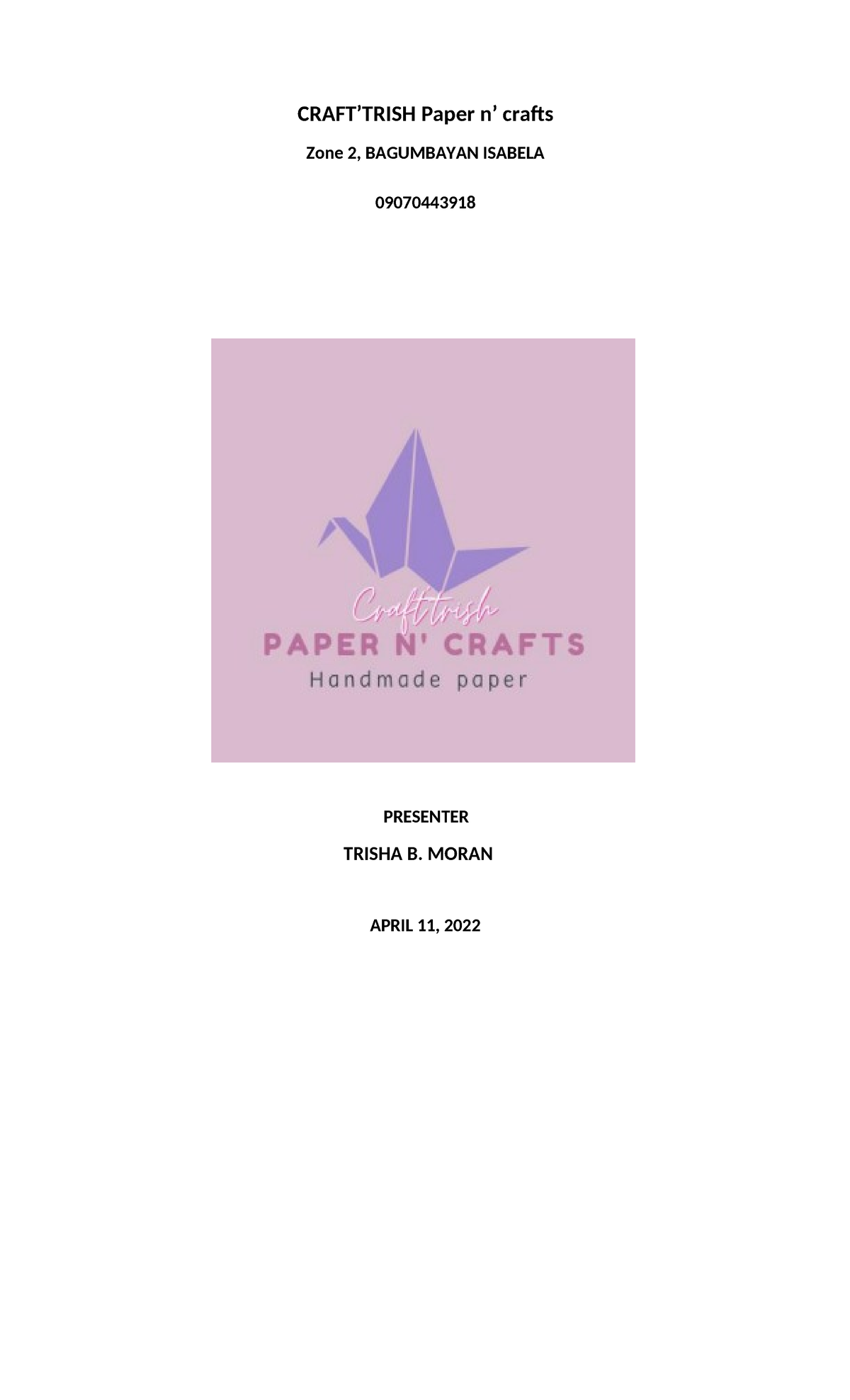 Paper n' crafts - n/a - CRAFT’TRISH Paper n’ crafts Zone 2, BAGUMBAYAN ...