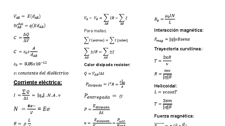 Formulario Segunda FASE Fisica 3: Conceptos Clave y Fórmulas - Studocu