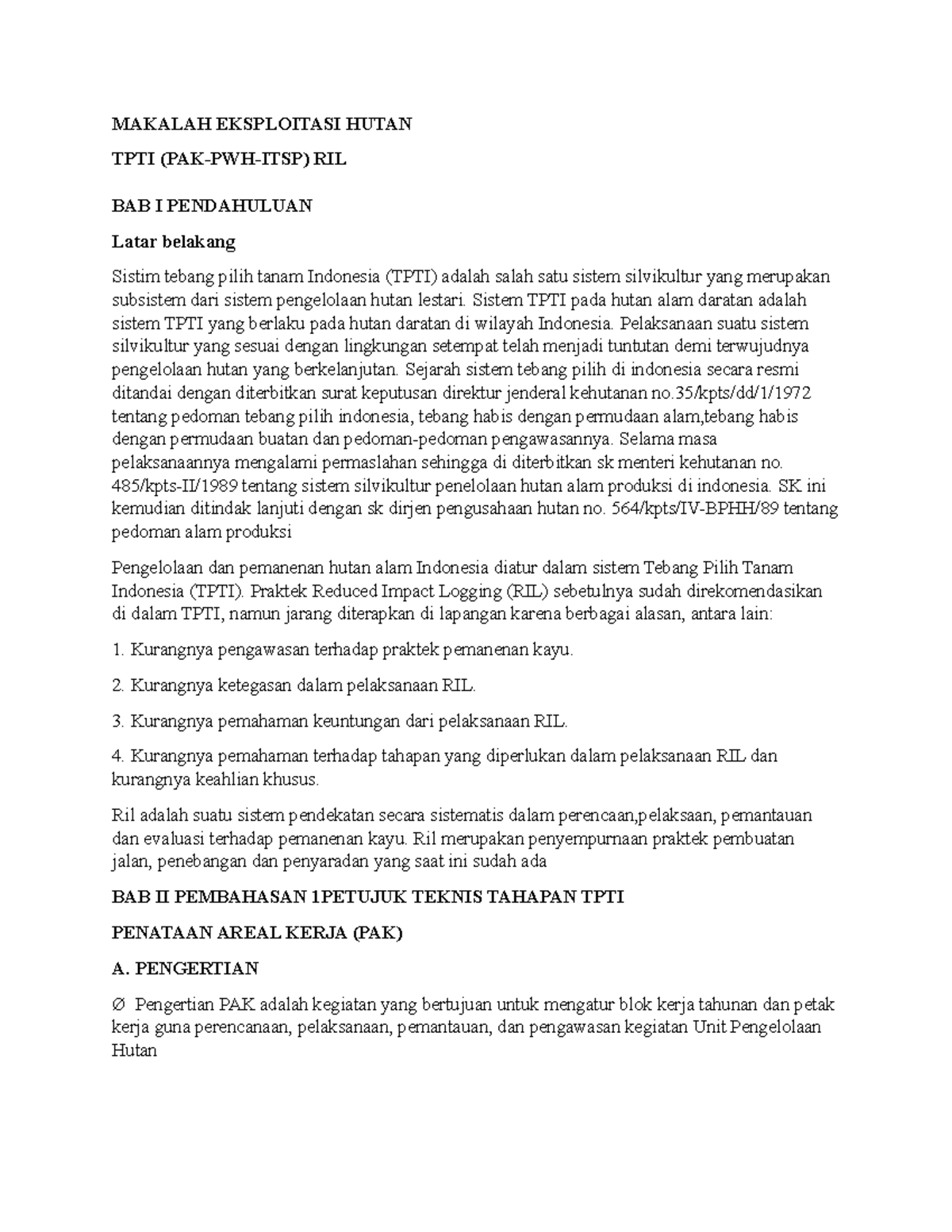 Makalah TPTI dan RIL dalam Pengelolaan Hutan Lestari (PAK-PWH-ITSP ...