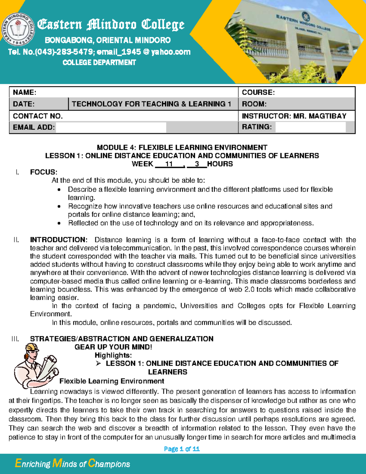 Module 4 - Lesson 1: Online Distance Education in Flexible Learning ...