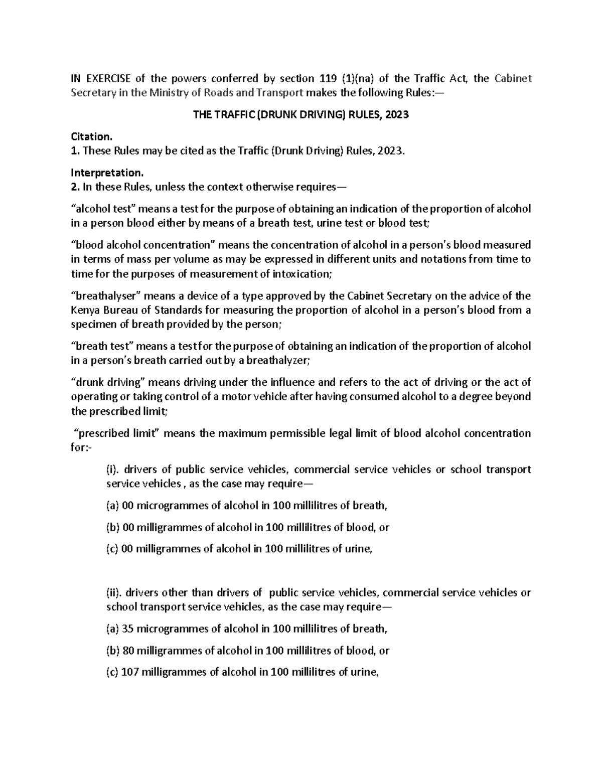 Traffic (Drunk Driving) Rules, 2023 - Legal Framework and Guidelines ...