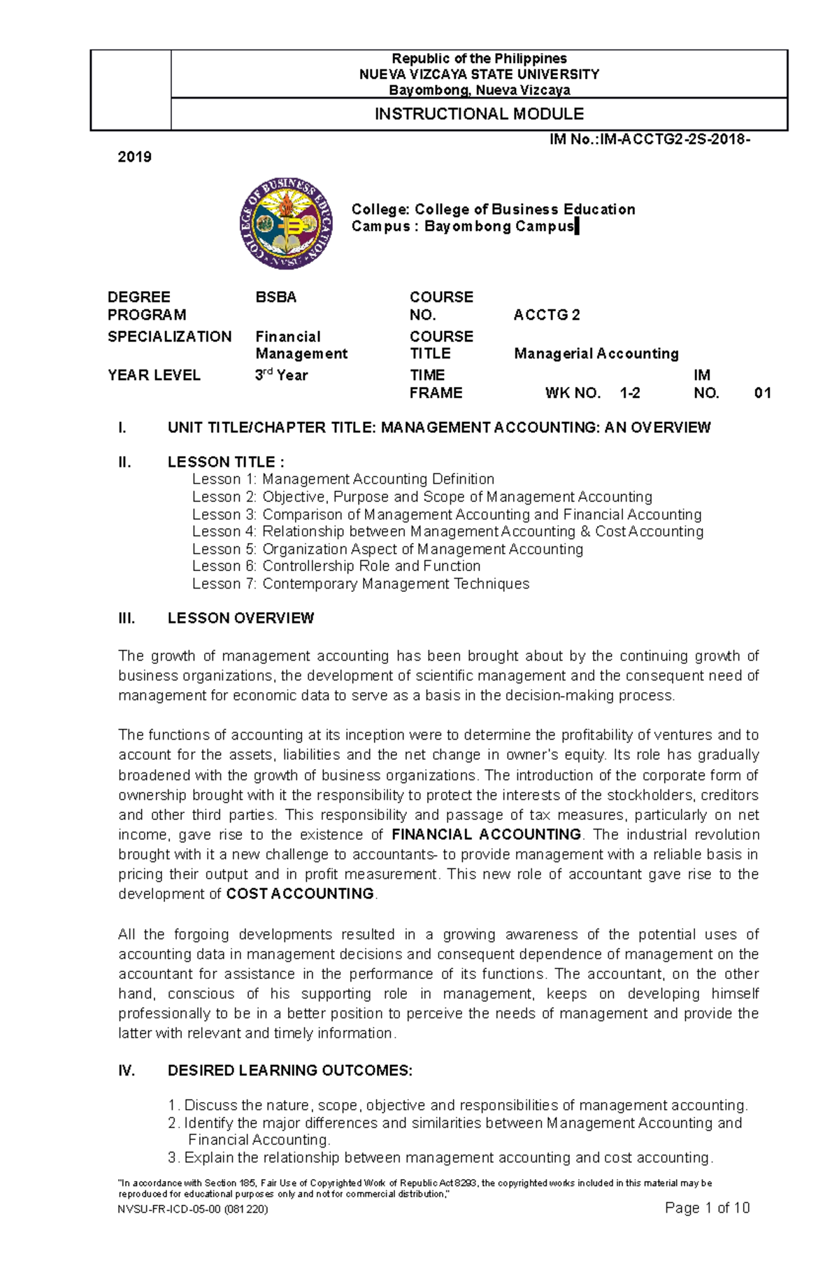 Module-1 - Module - NUEVA VIZCAYA STATE UNIVERSITY Bayombong, Nueva ...