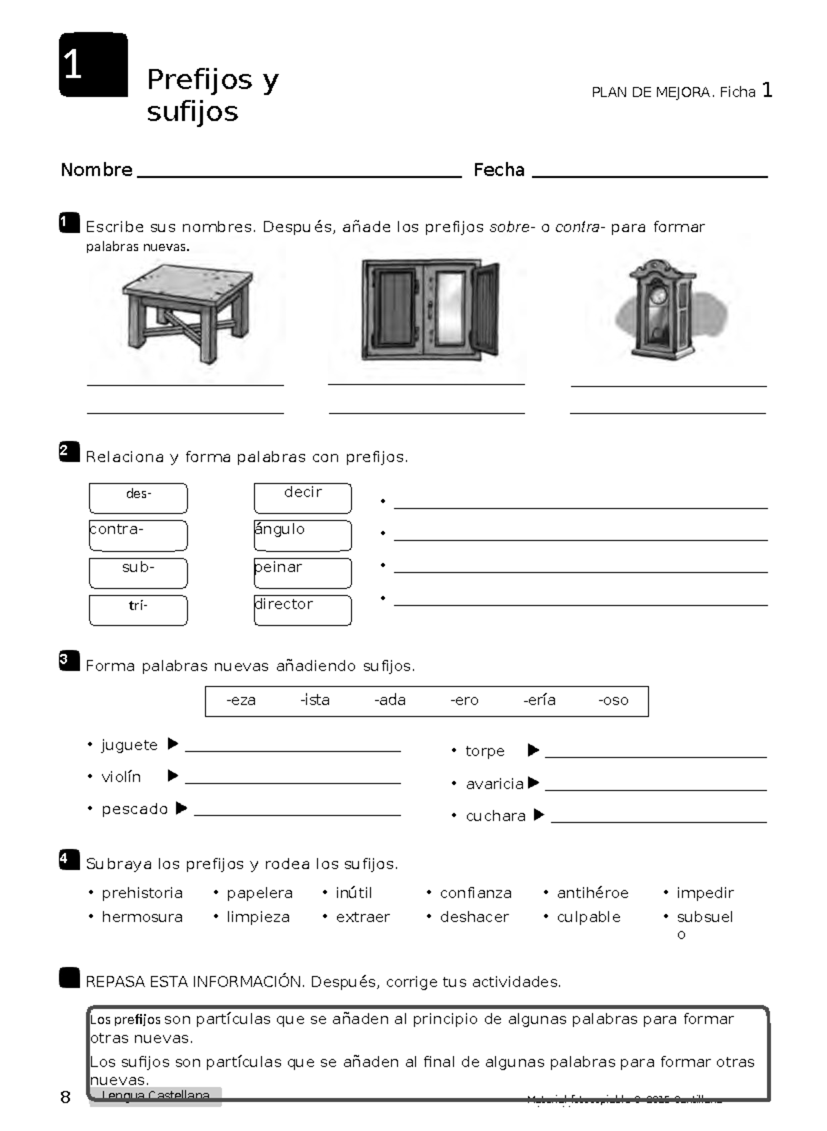 Actividades De Prefijos Y Sufijos Para Sexto Grado