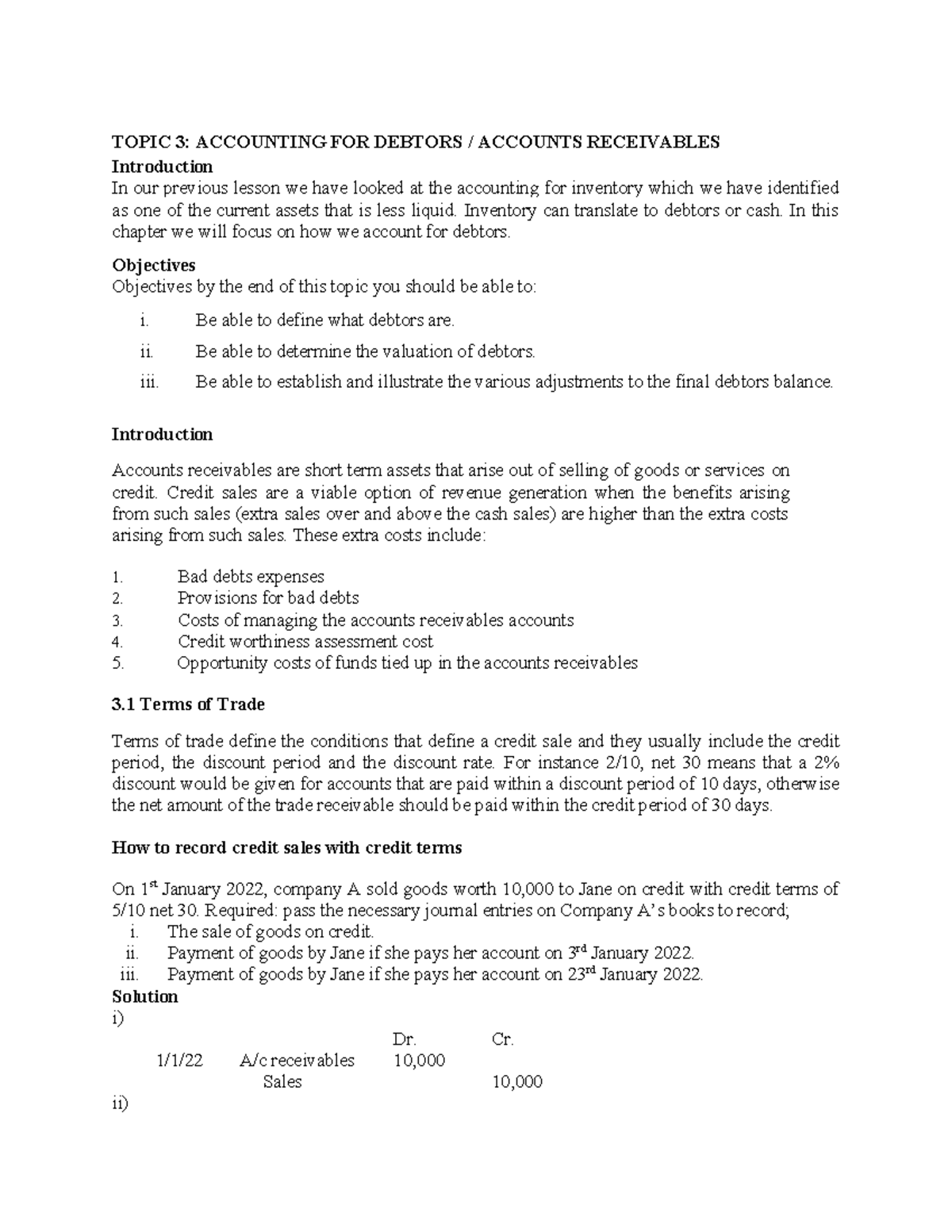 Accounting for Debtors: Concepts and Journal Entries in ACC 101 - Studocu