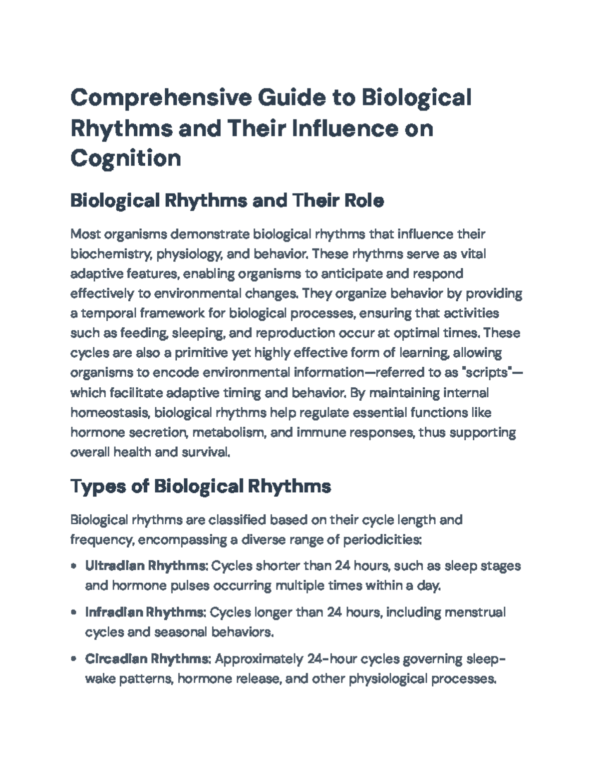 Comprehensive Overview of Biological Rhythms & Cognition (BIO 101 ...