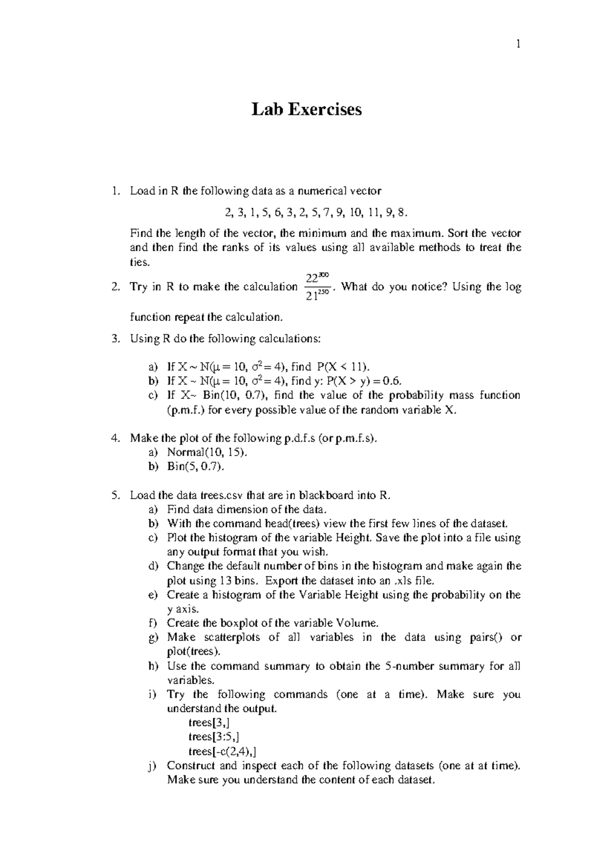 Lab 1 - Questions and Exercises for Statistical Analysis in R - Studocu