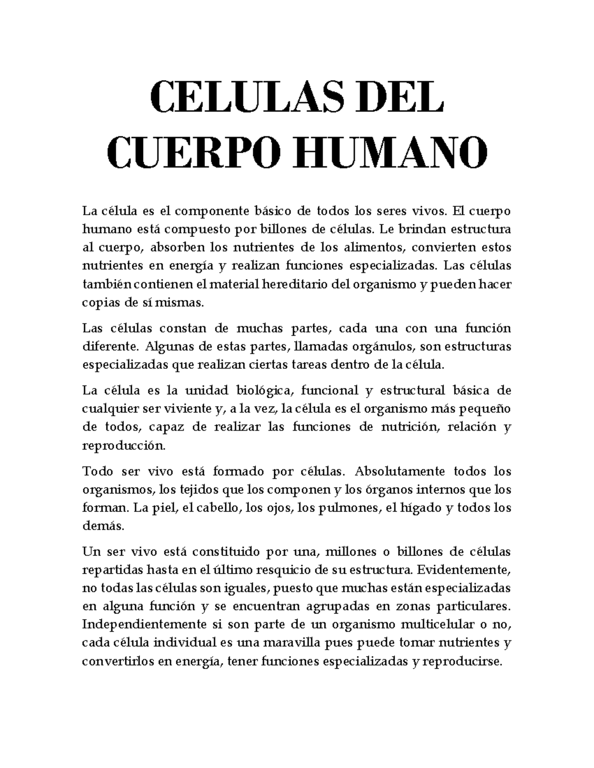 Catalogo DE Celulas DEL Cuerpo Humano - CELULAS DEL CUERPO HUMANO La ...