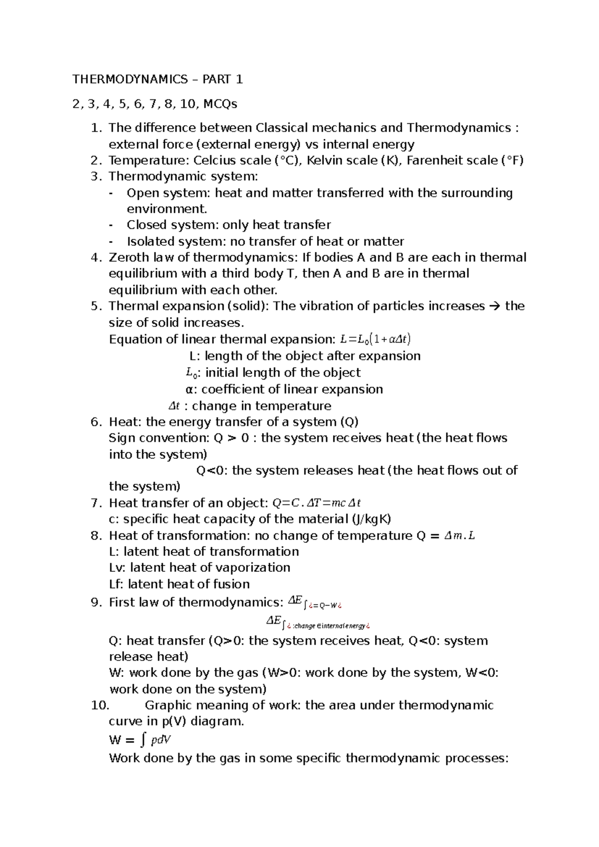 T24 Thermodynamics Part 1: Key Concepts & MCQs - Studocu