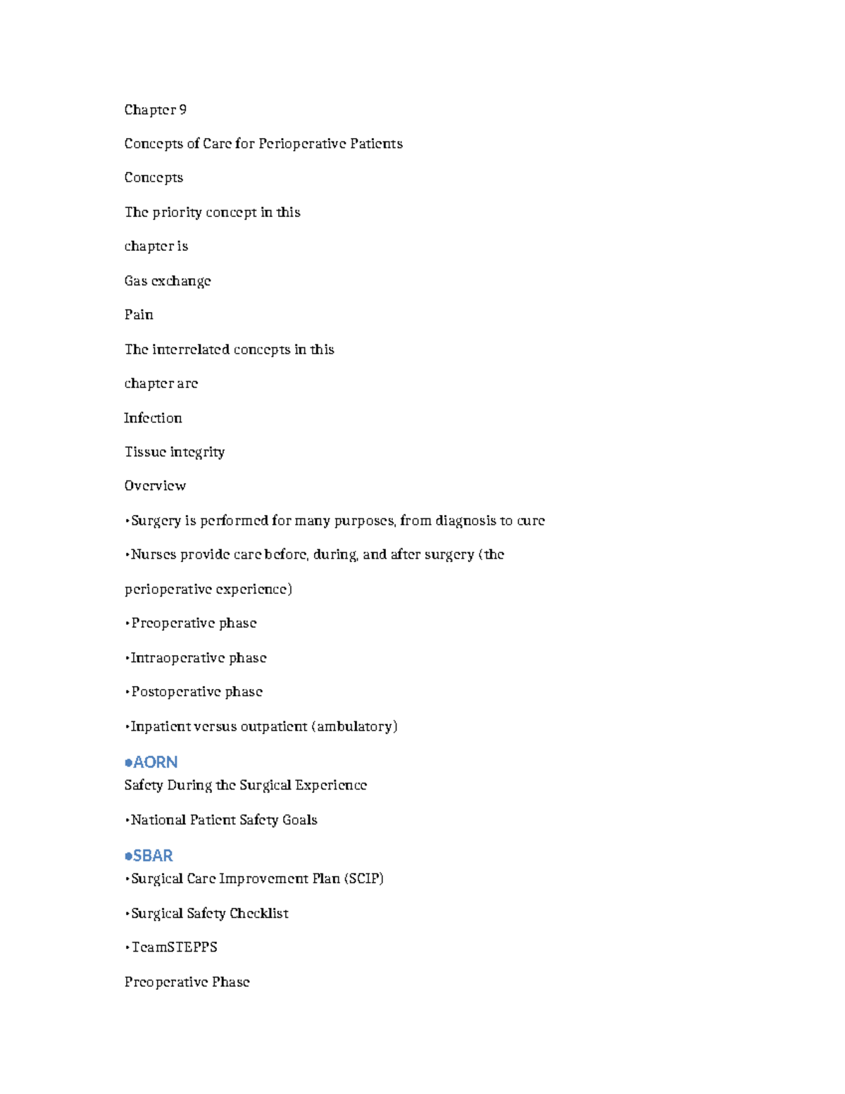NUR 302 Chapter 9: Concepts of Care for Perioperative Patients - Studocu