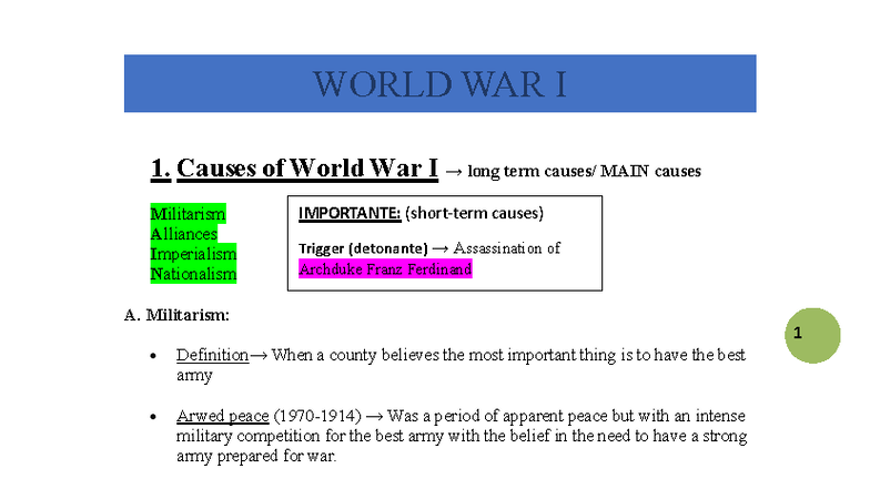 WORLD WAR I: Causes, Events, and Effects - Geografía e Historia - Studocu