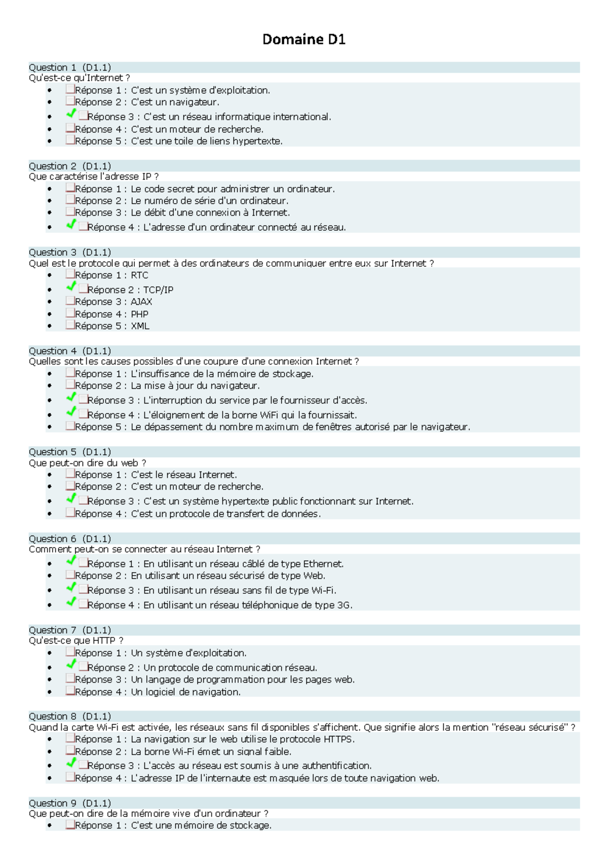 Informatique Cours 1 : Questions et Réponses sur Internet et Logiciels ...
