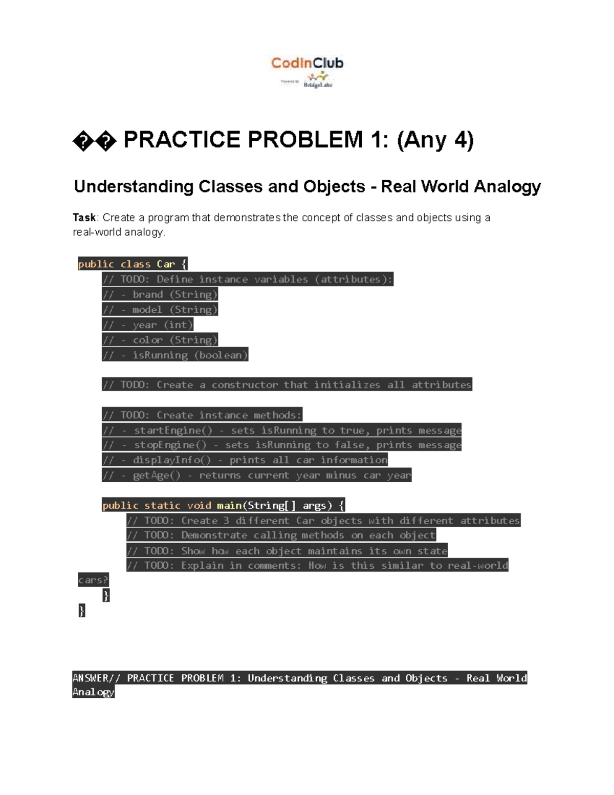 PRACTICE PROBLEMS: Understanding OOP Concepts and Applications (CS101) - Studocu