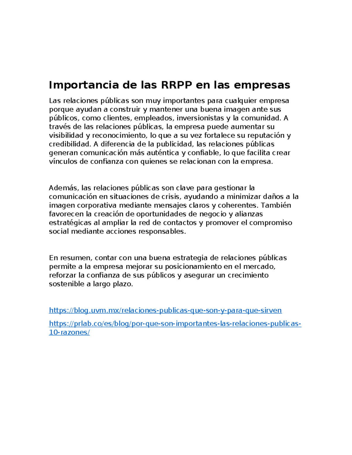 Importancia de las RRPP en Empresas: Estrategias y Beneficios - Studocu