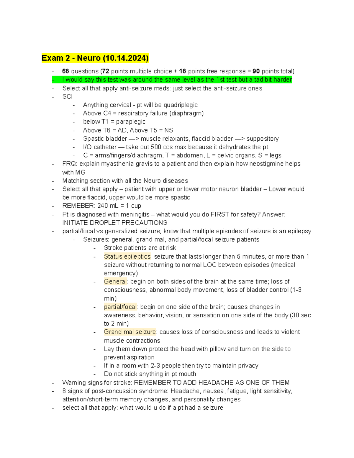 Neuro Exam 2 Study Guide: Key Topics & Nursing Interventions - Studocu