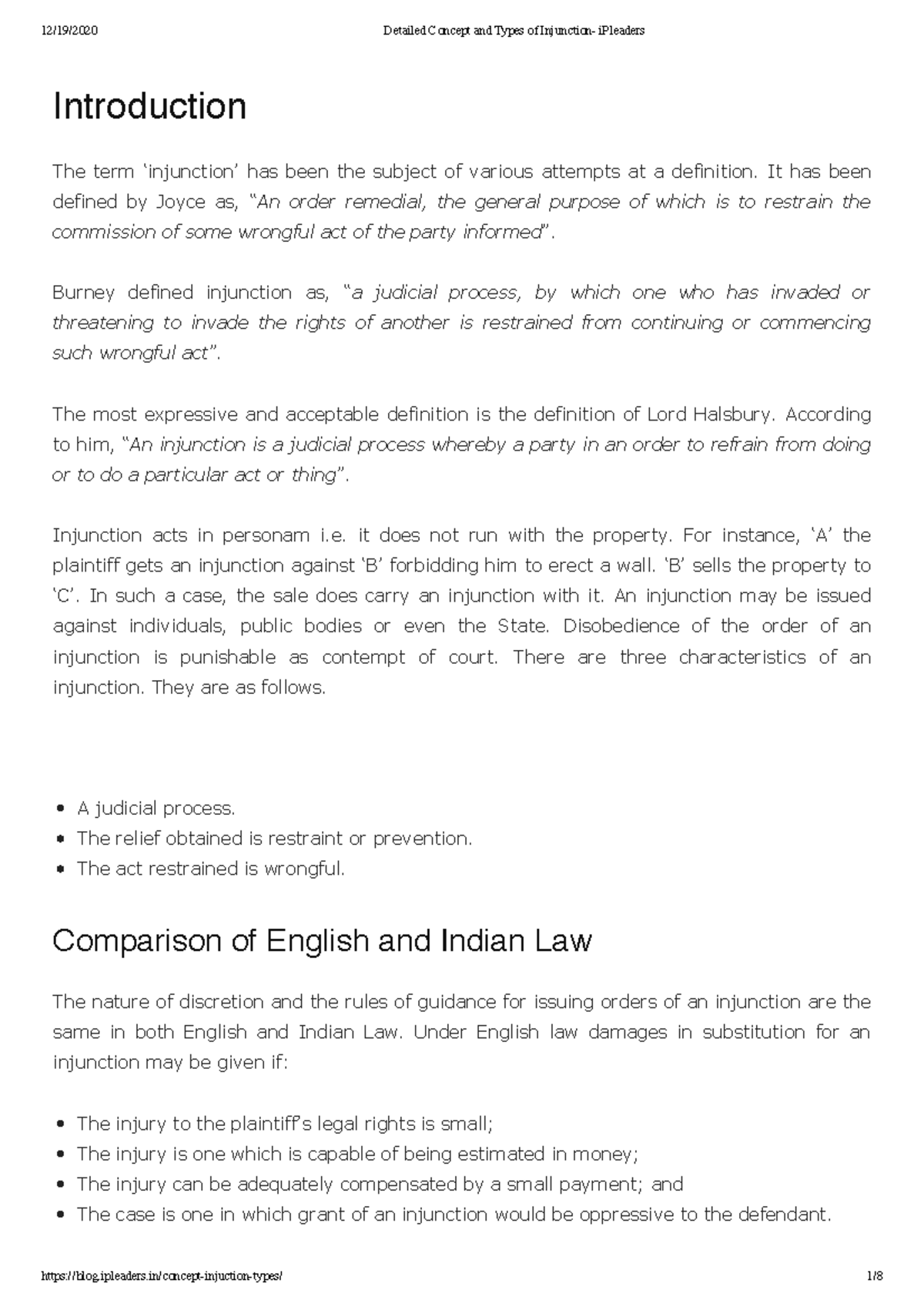 Detailed Concept and Types of Injunction- i Pleaders - Introduction The ...