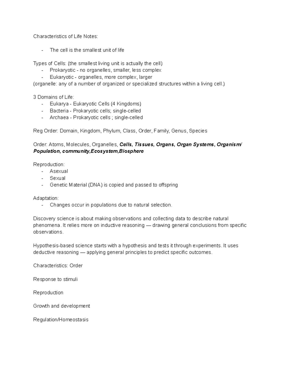 Biology 1: Characteristics of Life & Biological Macromolecules Notes ...