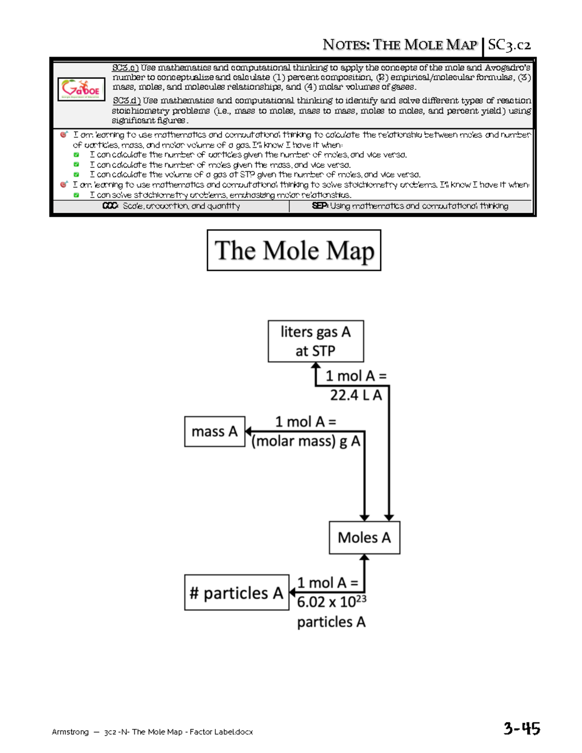 The Mole Map Problem Set - N OTES: THE MOLE MAP SC3 2 Armstrong — 3c2 ...