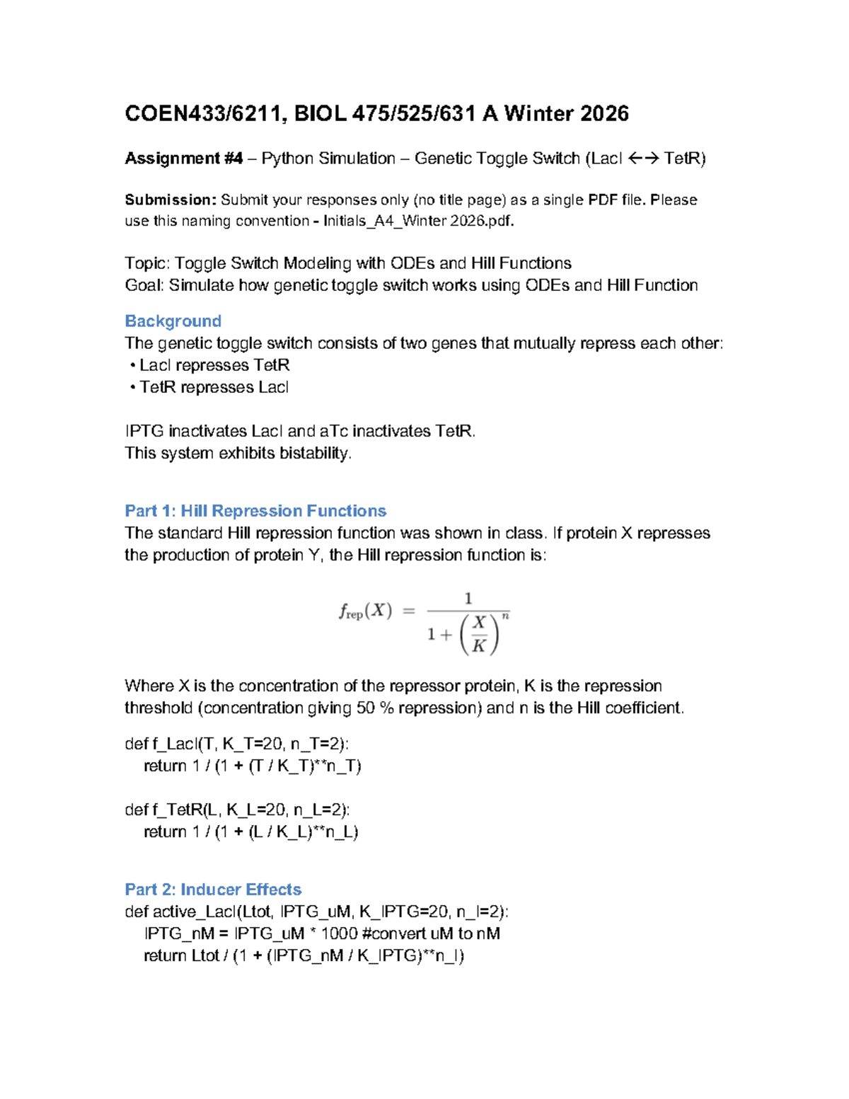 BIOL A Winter 2026 Assignment #4: Genetic Toggle Switch Simulation ...