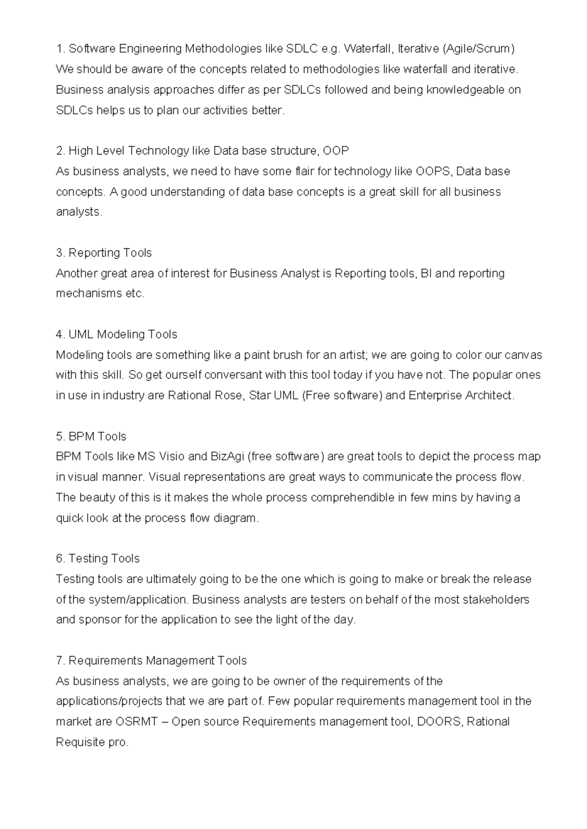 10 skills for BA - Software Engineering Methodologies like SDLC e ...