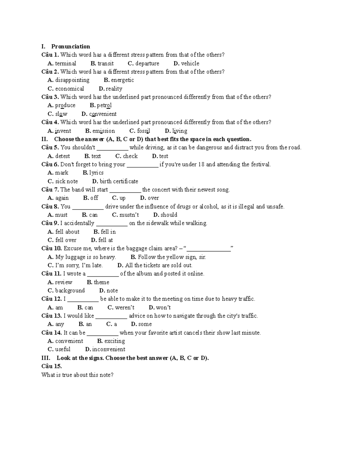 BTVN 14:4 - Pronunciation and Vocabulary Practice Questions - Studocu