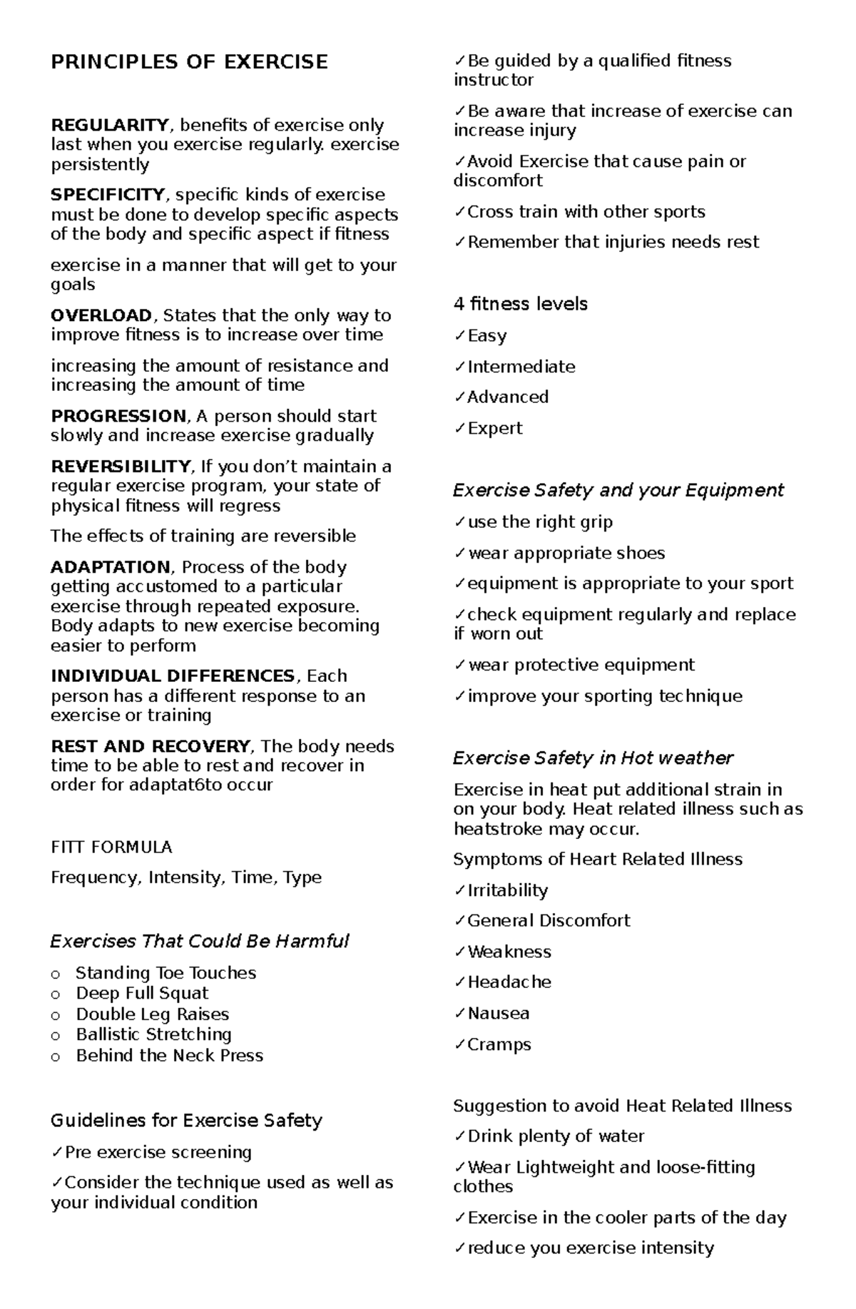 PATHFIT 2: Principles of Exercise and Safety Guidelines Review - Studocu