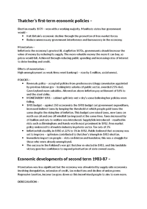 Thatcher's Economic Policies: Impacts on Britain (1979-1990) - Studocu