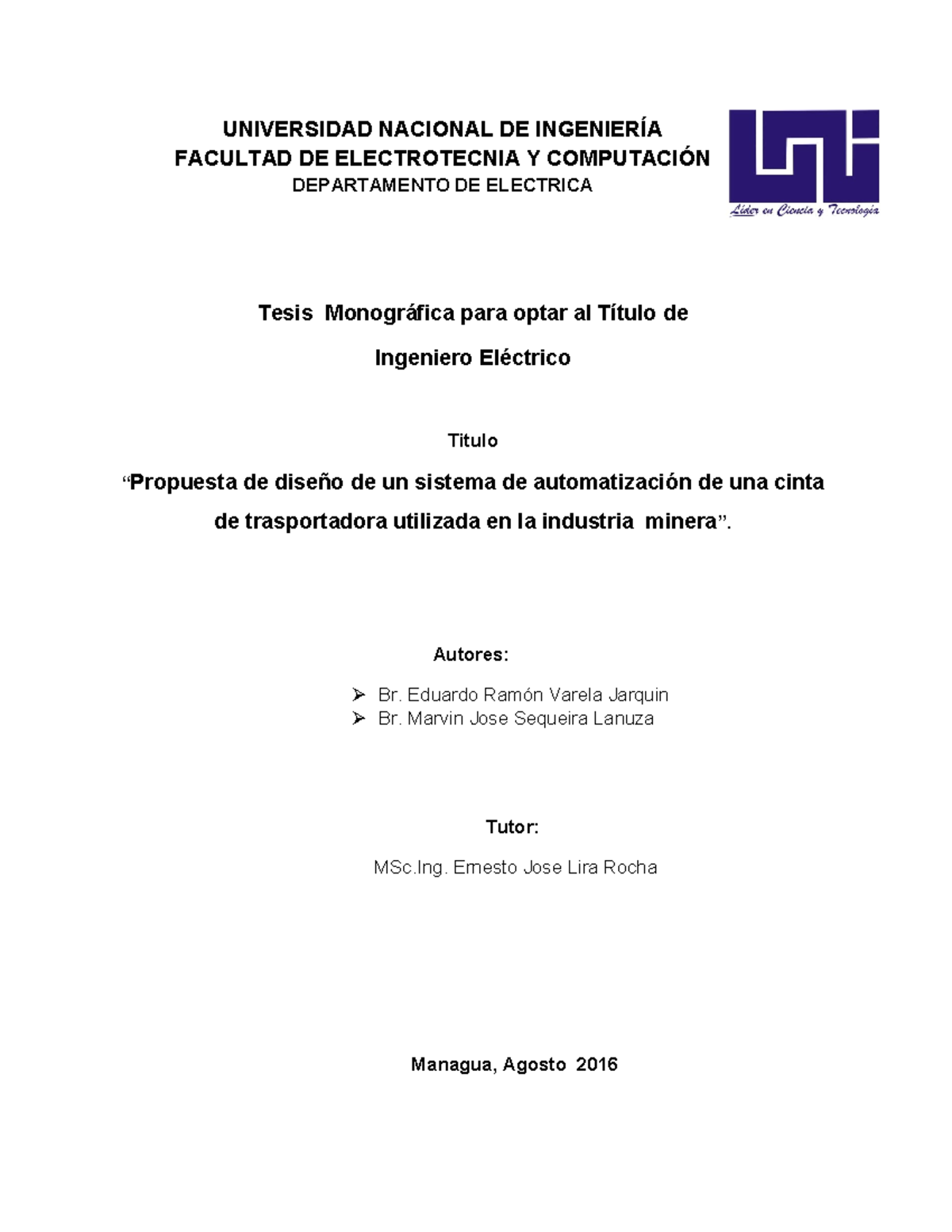 Cinta trans - nad - Autores: Br. Eduardo Ramón Varela Jarquin Br ...