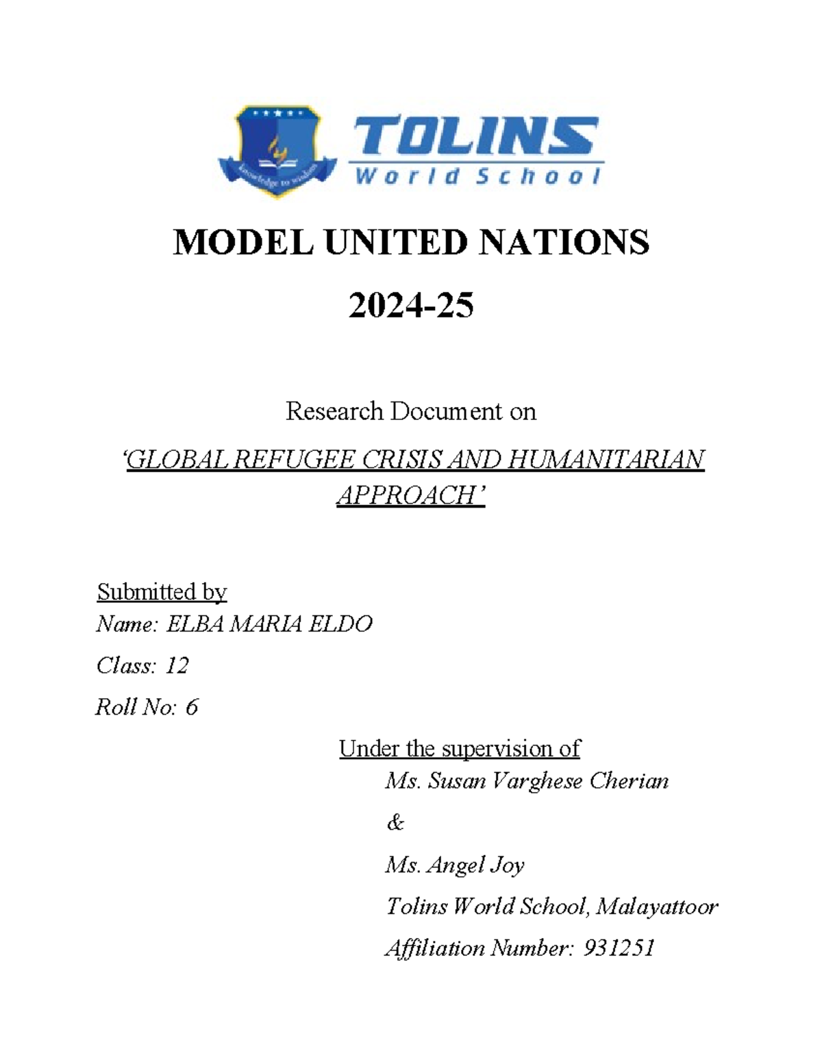 MUN - imp - MODEL UNITED NATIONS 2024- Research Document on ‘GLOBAL ...