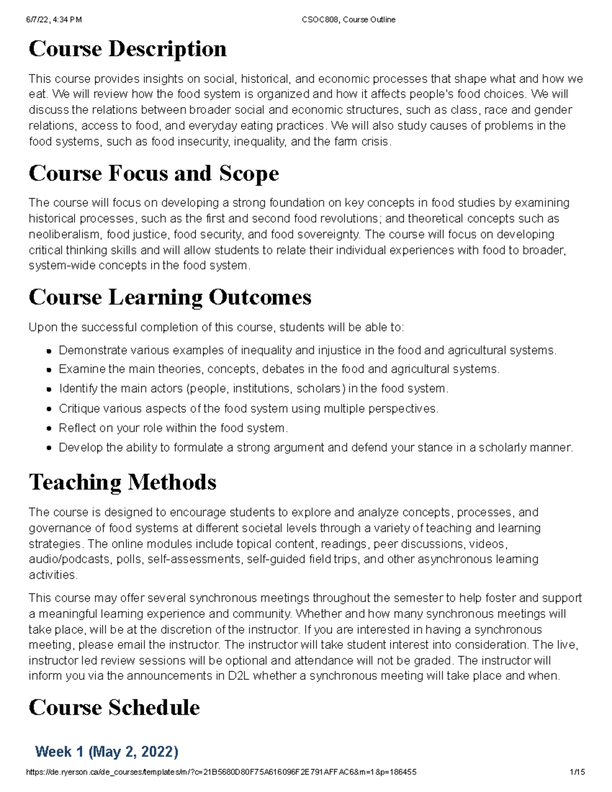 S22 CSOC808 Food Systems: Course Outline & Learning Goals - Studocu