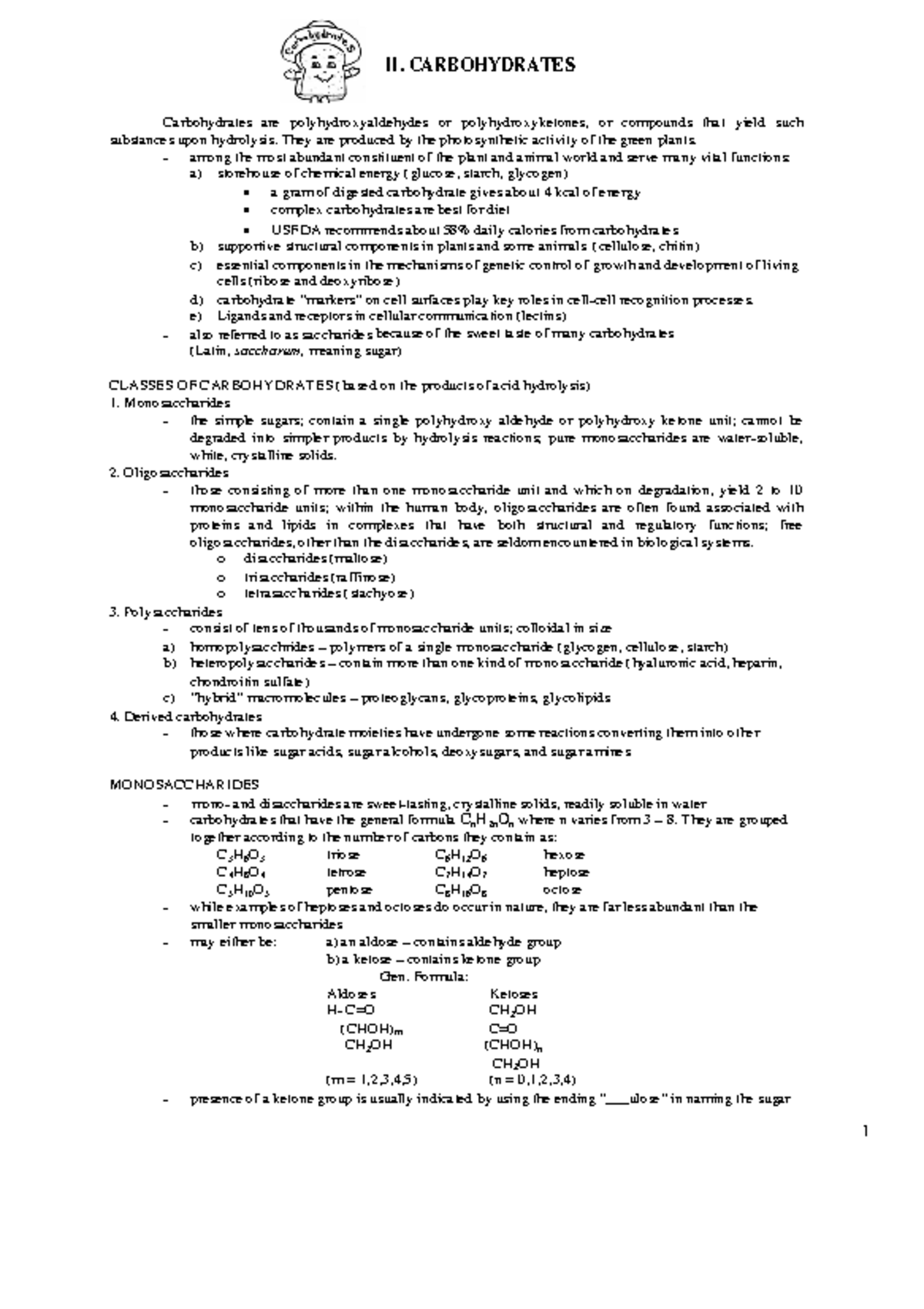 Carbohydrates: Comprehensive Learning Material for BIOL-101 - Studocu