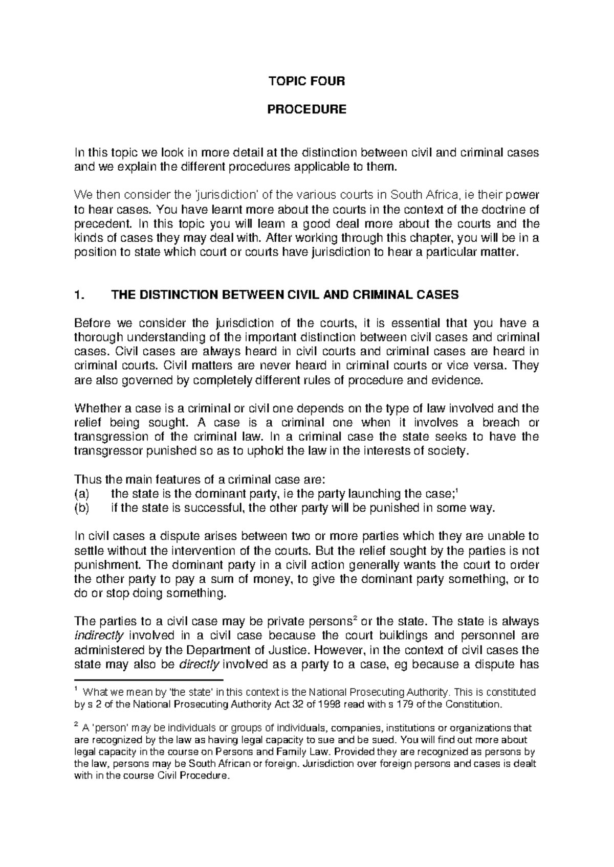 Topic 11 - Distinction of Civil and Criminal Procedure Insights - Studocu