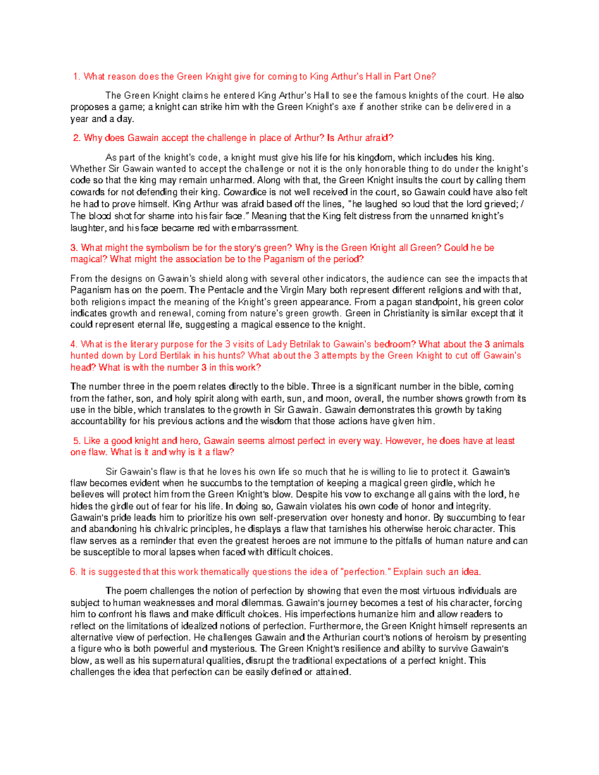 Sir Gawain and the Green Knight: Analysis Assignment (ENG 201) - Studocu