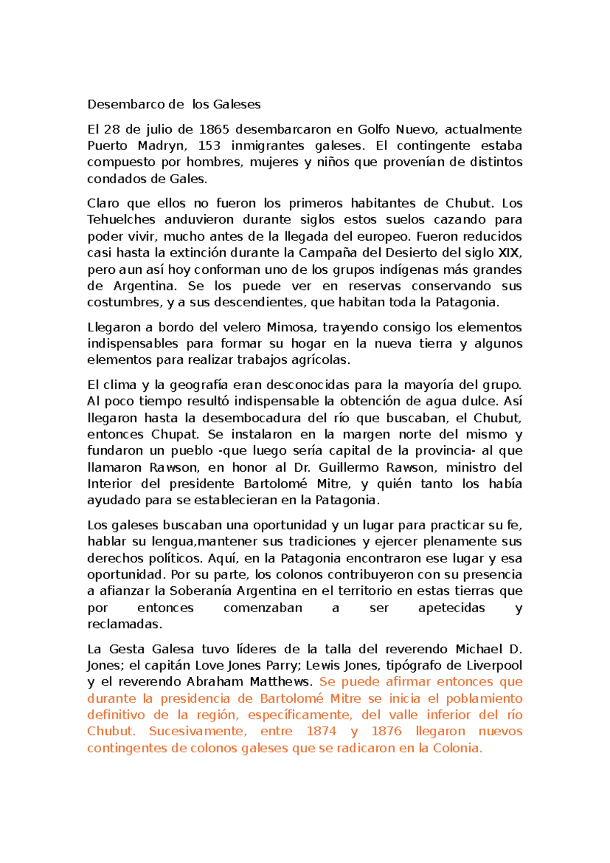 Galeses en la Patagonia: Actividades sobre su Historia y Cultura - Studocu