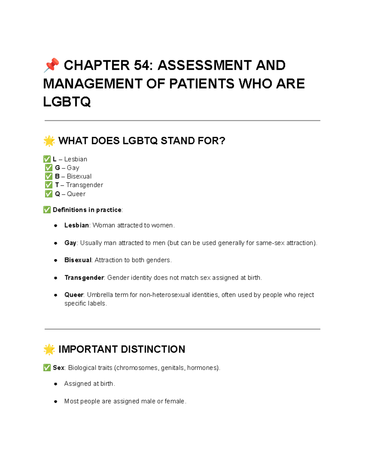 CHAPTER 54: LGBTQ PATIENT ASSESSMENT & MANAGEMENT FOR EXAM 3 - Studocu