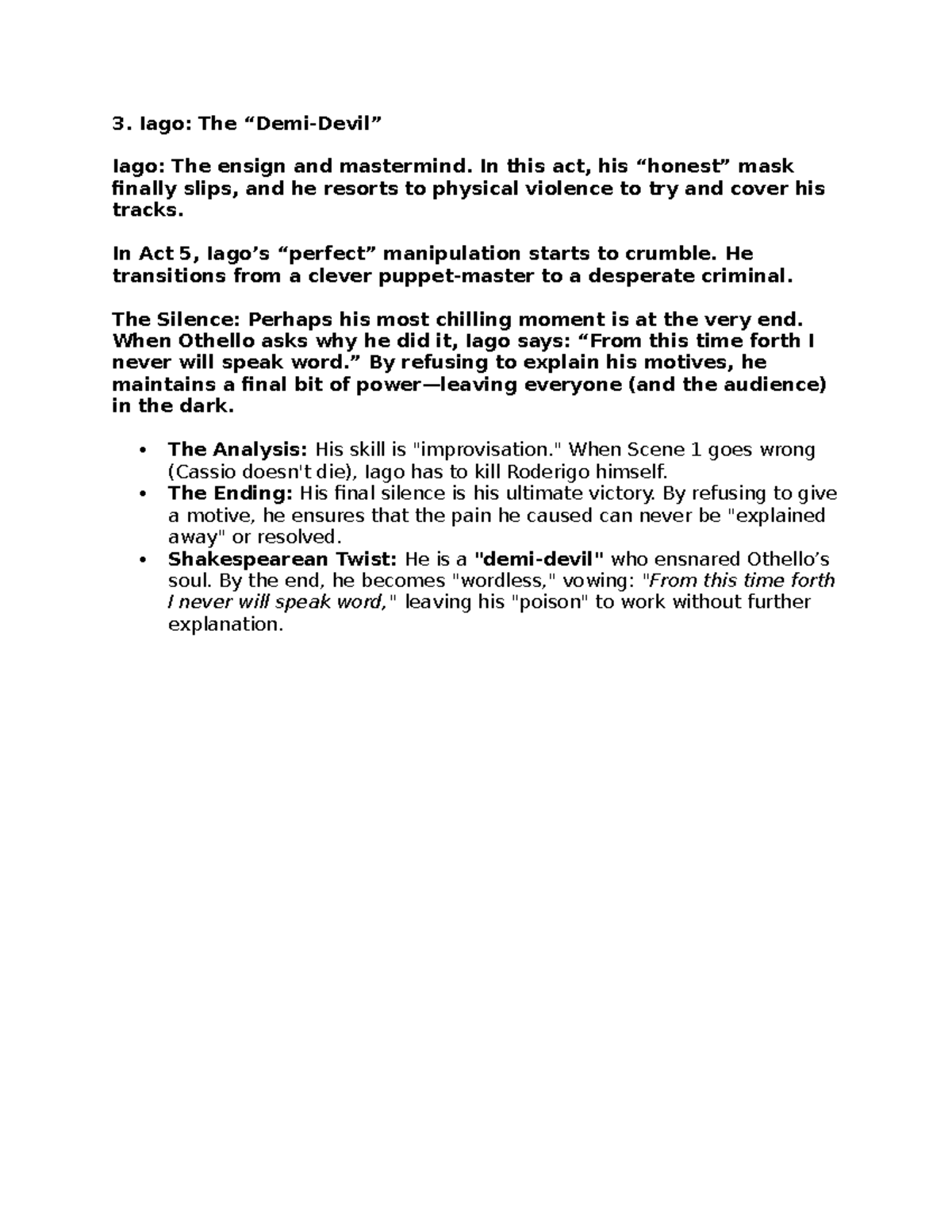 Othello: Iago's Character Analysis and Final Silence - Studocu